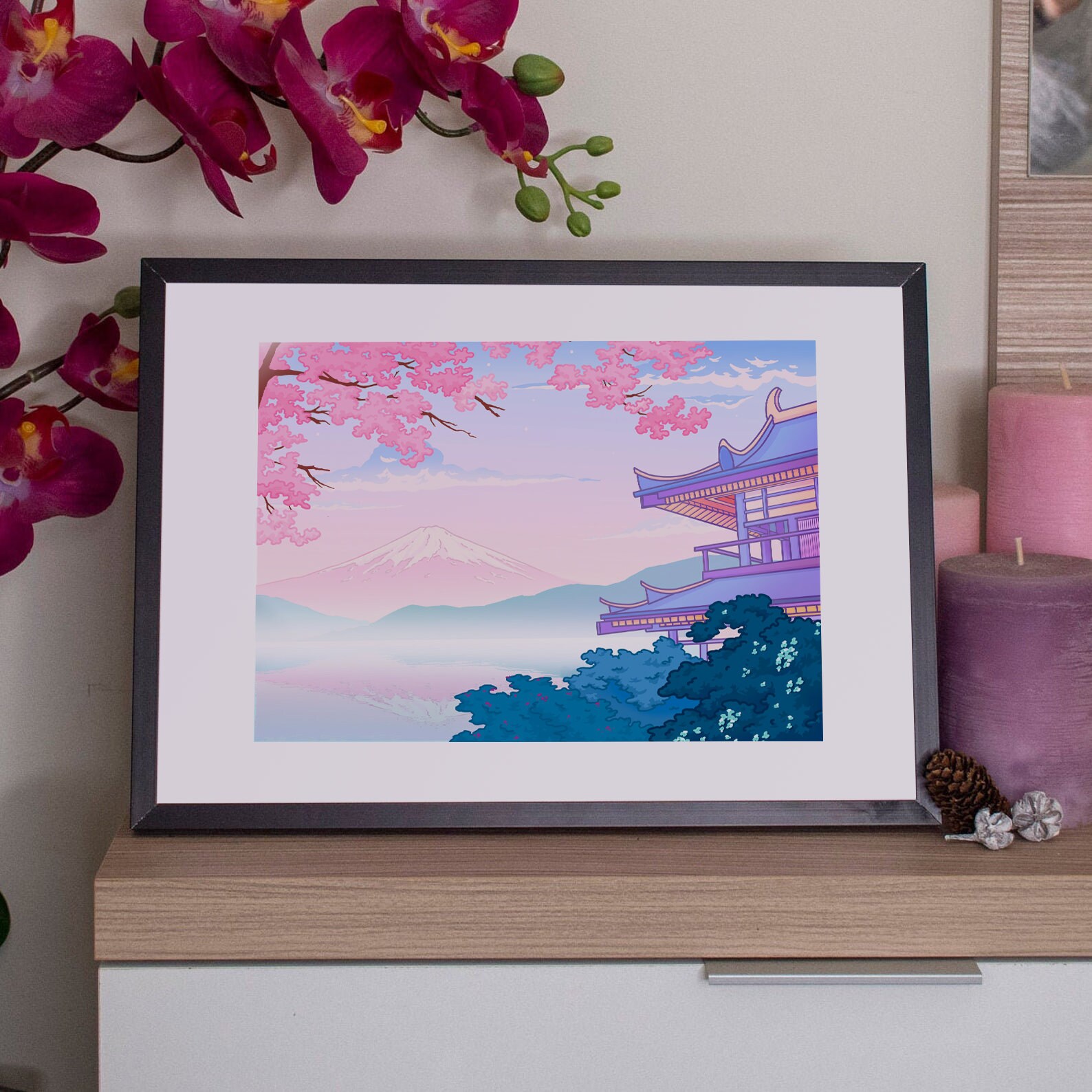 Kawaii Anime Japan Print - Fuji Temple Lake - by Kiaru - Etsy