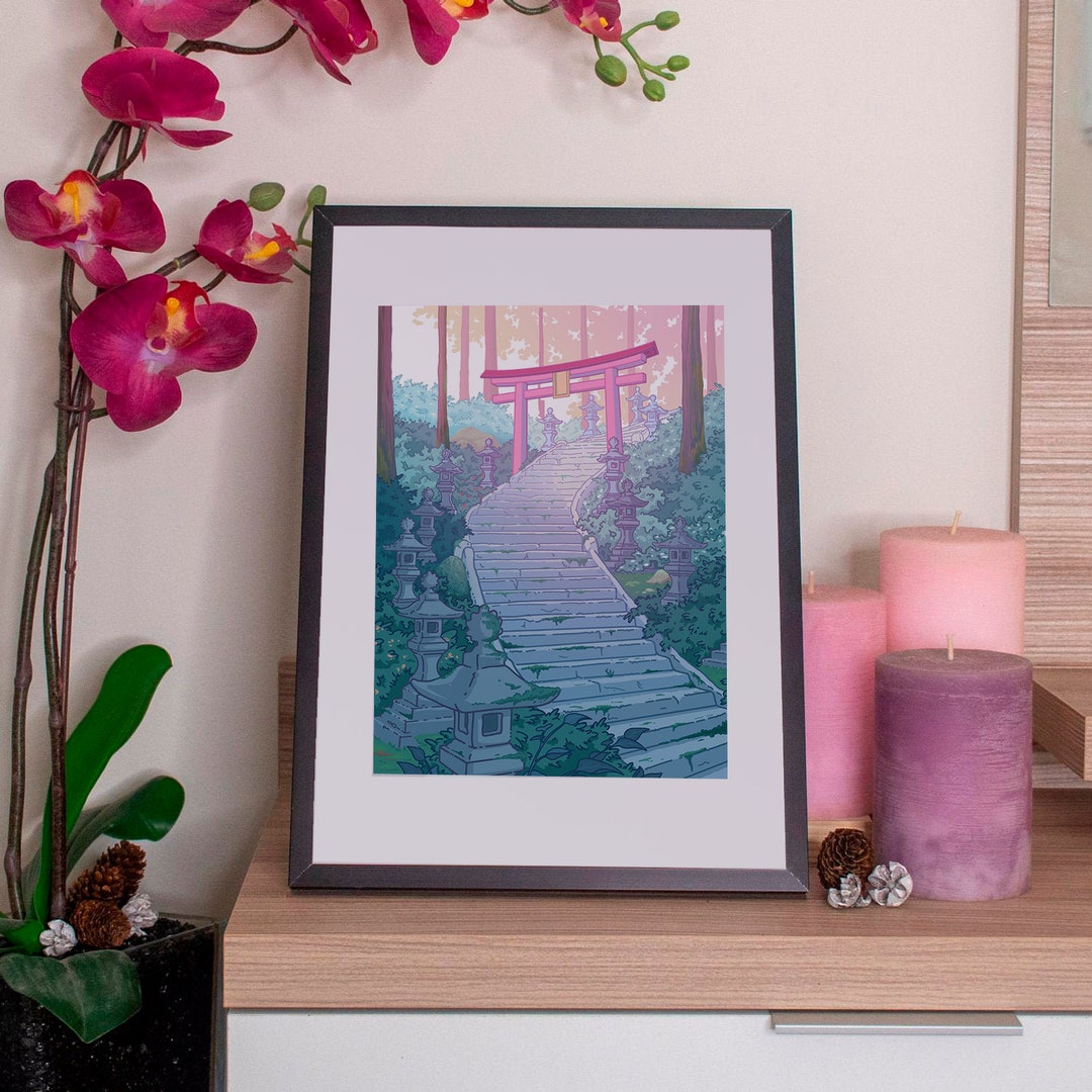 Kawaii Print Japan Anime Illustration A4 - Japan Torii Garden - by ...