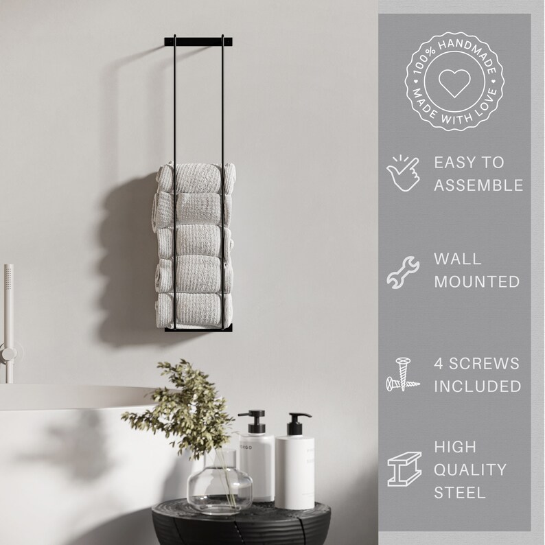 Towels Holder Solid Steel Hand and Bath Towels Wall Mount - Etsy