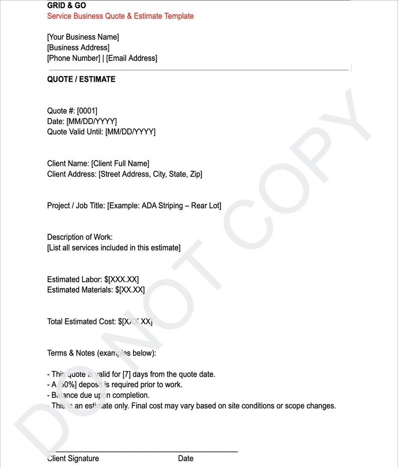 Quote & Estimate Template | Editable Google Docs Form | Service ...