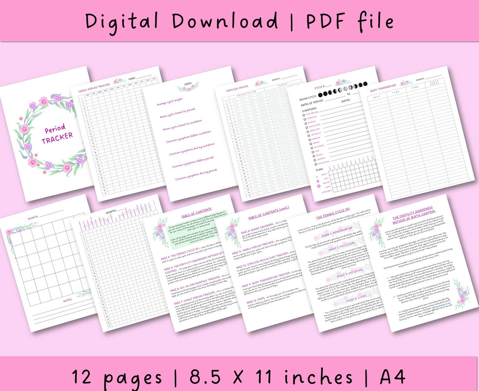 Printable Period Tracker, Fertility Awareness Journal, Ovulation ...