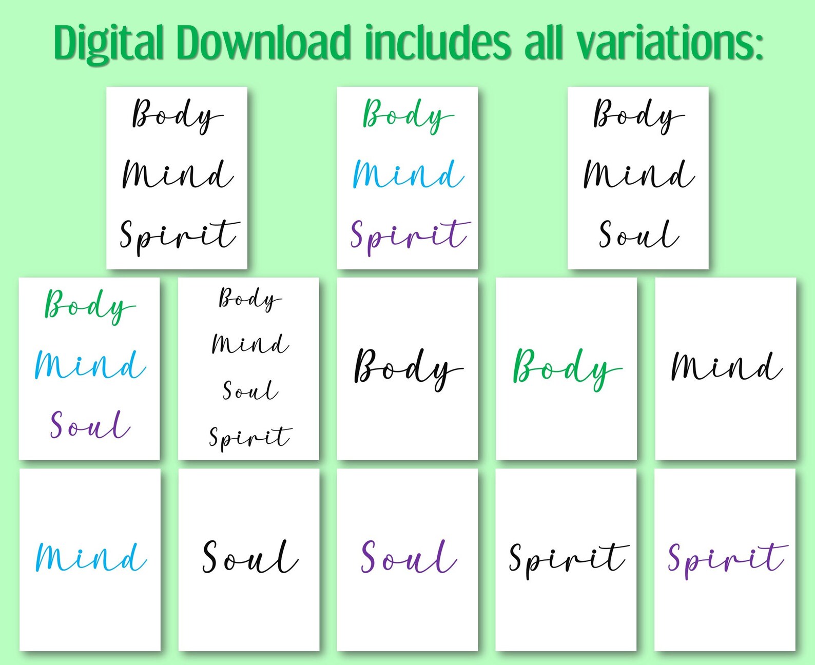 Printable Body Mind Soul Wall Art, Holistic Decor, Wall Art Set ...