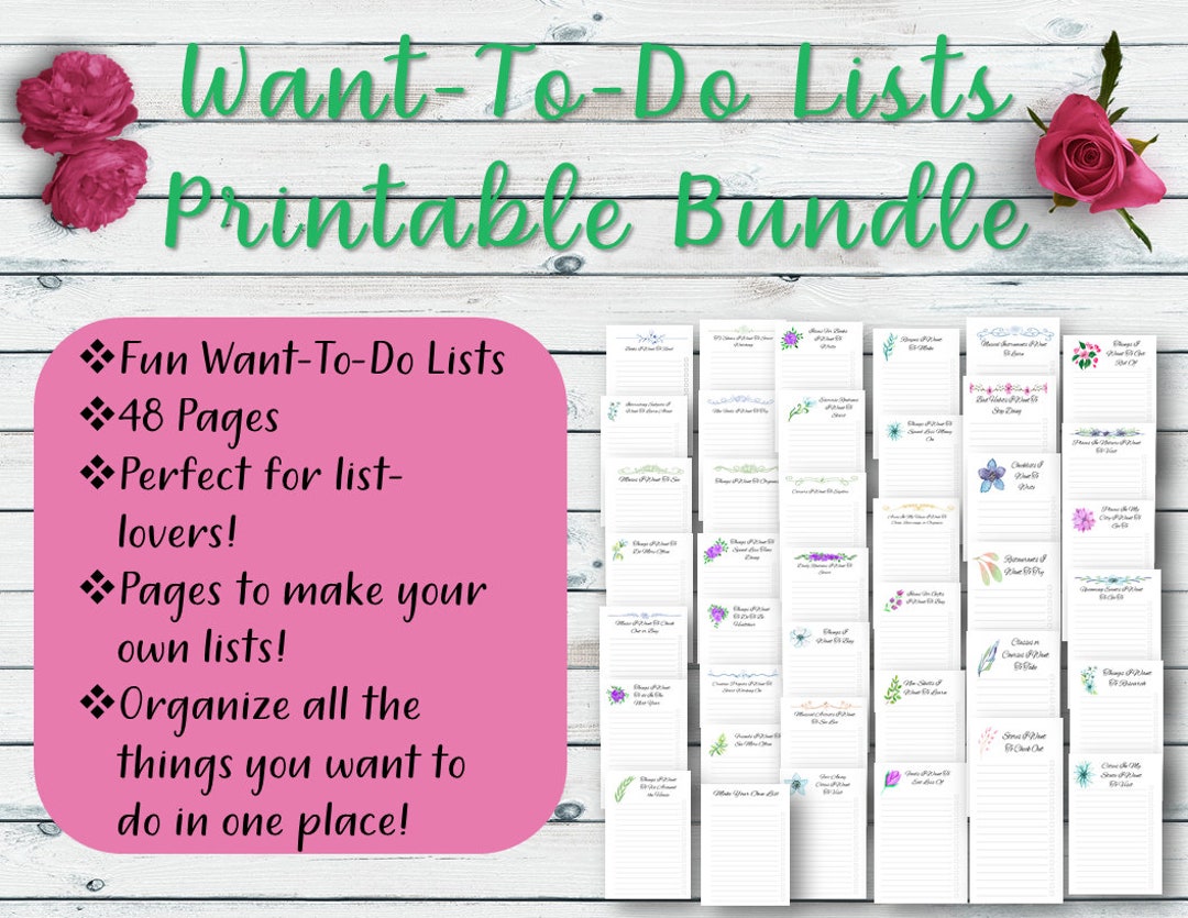 Printable Bucket List Journal Prompts ,want to Do Lists, Wish Lists ...