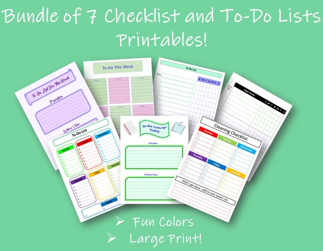 Printable Bundle, to Do Lists, Daily and Weekly Checklists, Home ...