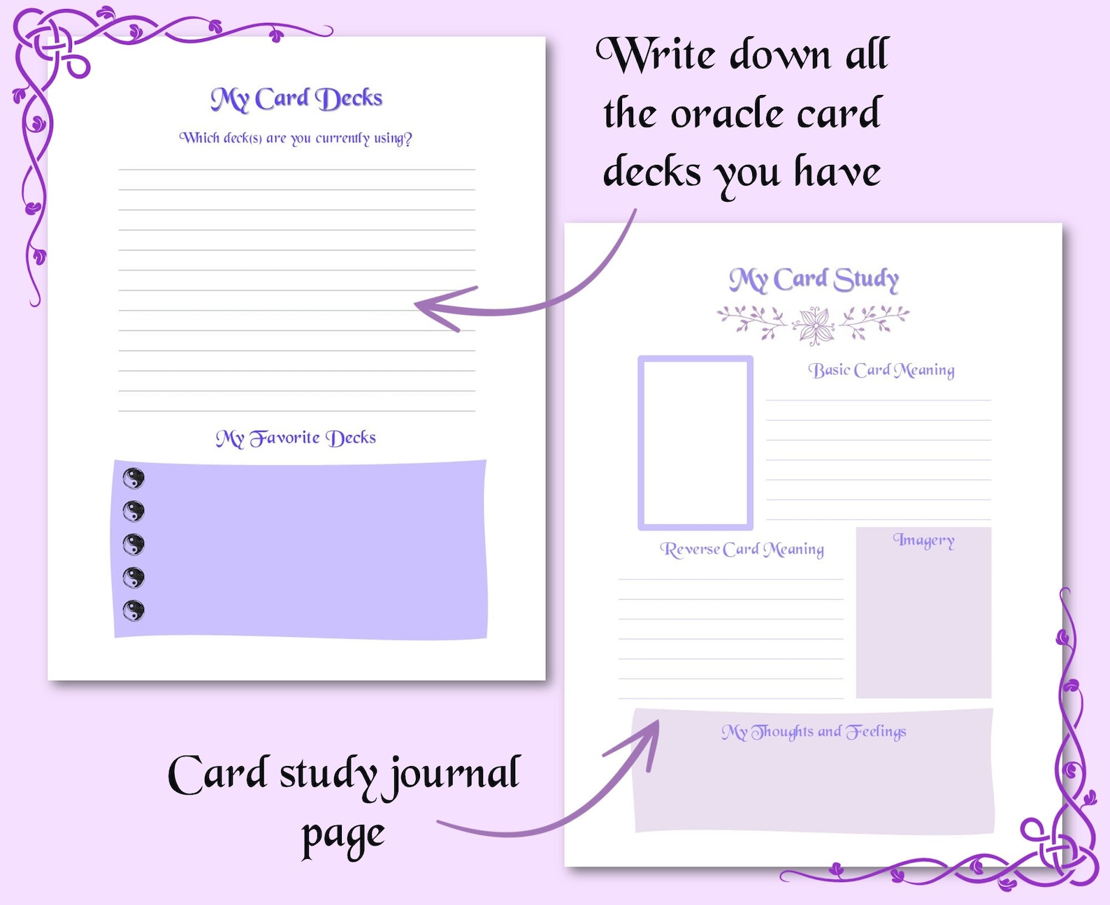 Printable Oracle Card Journal, Tarot Workbook, Spiritual Journal ...