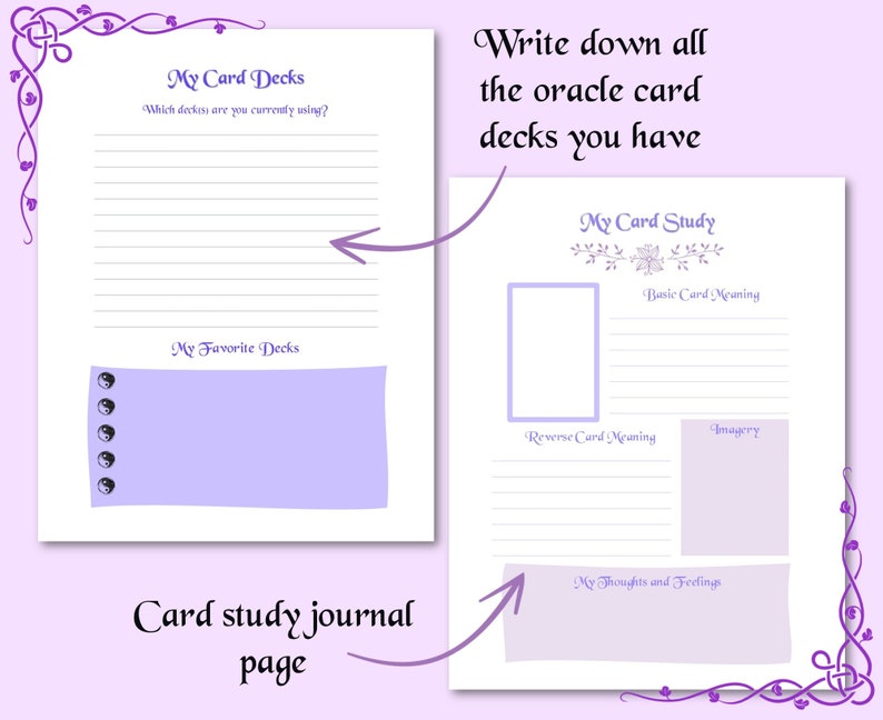Printable Oracle Card Journal, Tarot Workbook, Spiritual Journal ...