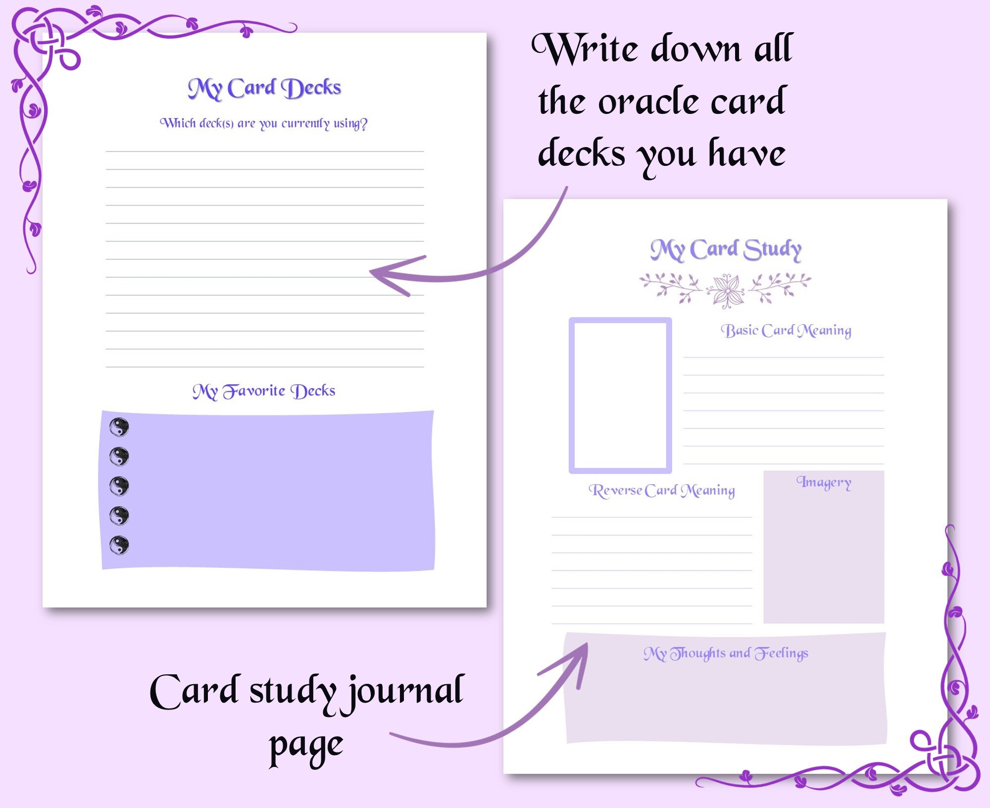 Printable Oracle Card Journal Tarot Workbook Spiritual Journal Oracle Workbook Spiritual