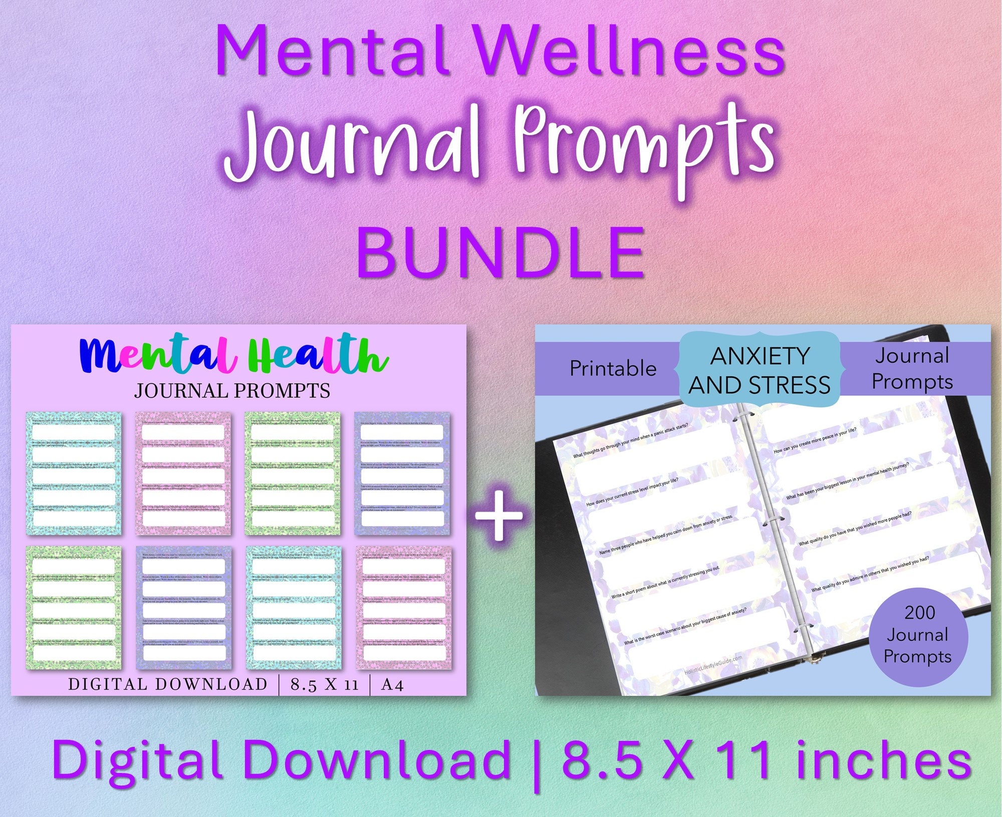 Mental Wellness Journal Prompts Bundle, Mental Health Journal Bundle ...