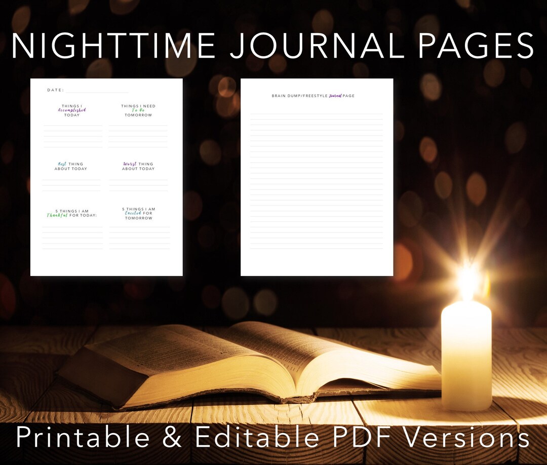 Bedtime Journal Pages Printable, Journal Prompts, Night Routine ...