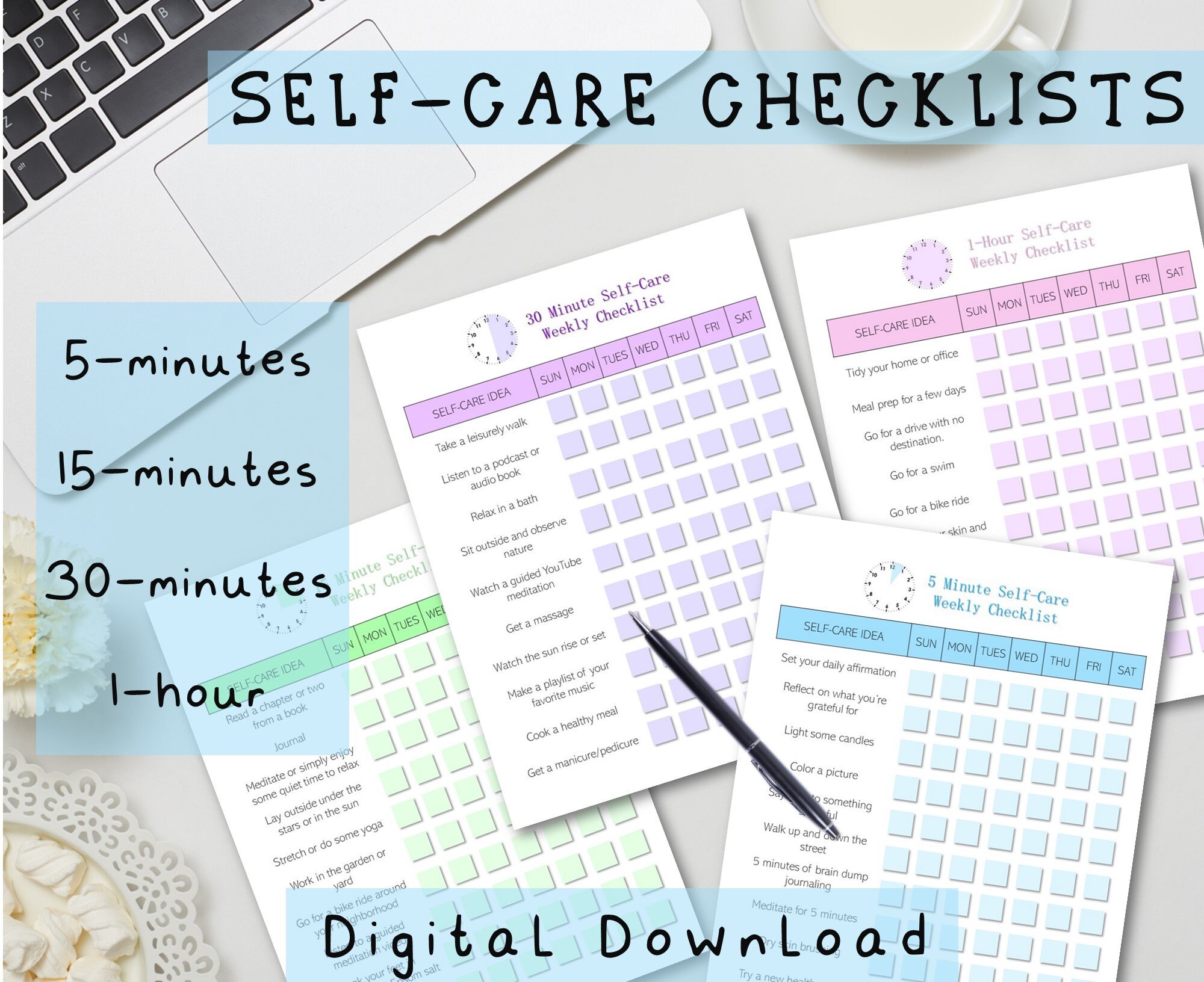Printable Self Care Checklist, Daily Self Care, Weekly Self Care, Self ...