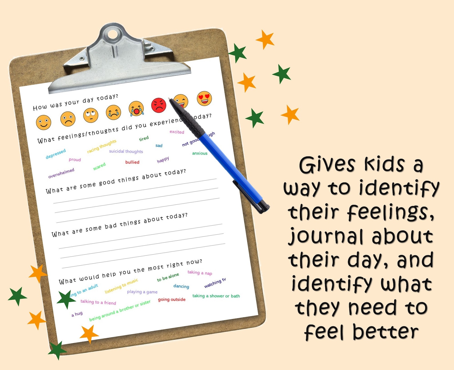 Printable Mental Health Journal for Kids, Kids Journal Page, Childrens ...