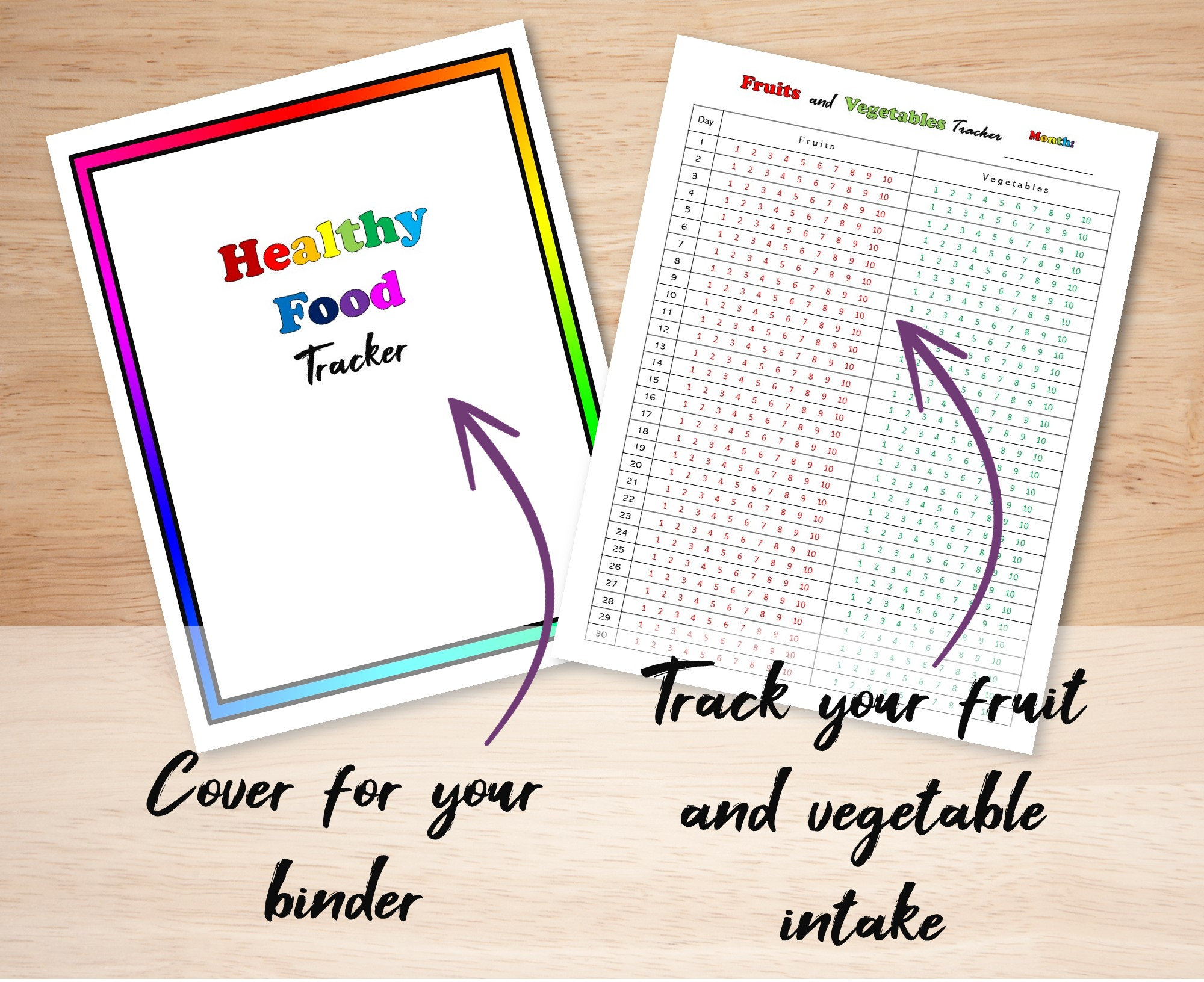 Healthy Food Tracker, Printable Food Tracker, Fruits and Veggies ...