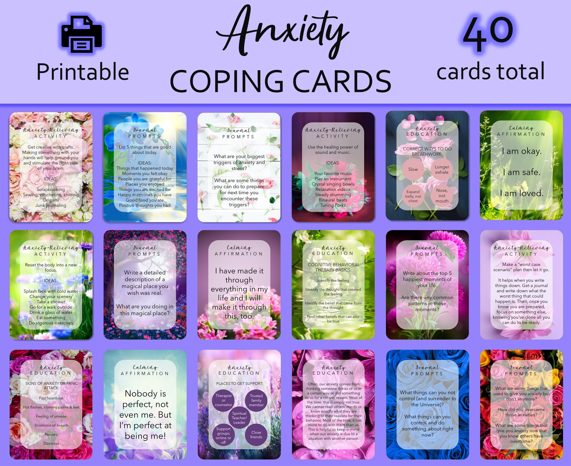 Anxiety Coping Cards, Printable Anxiety Cards, Anxiety Coping Skills ...