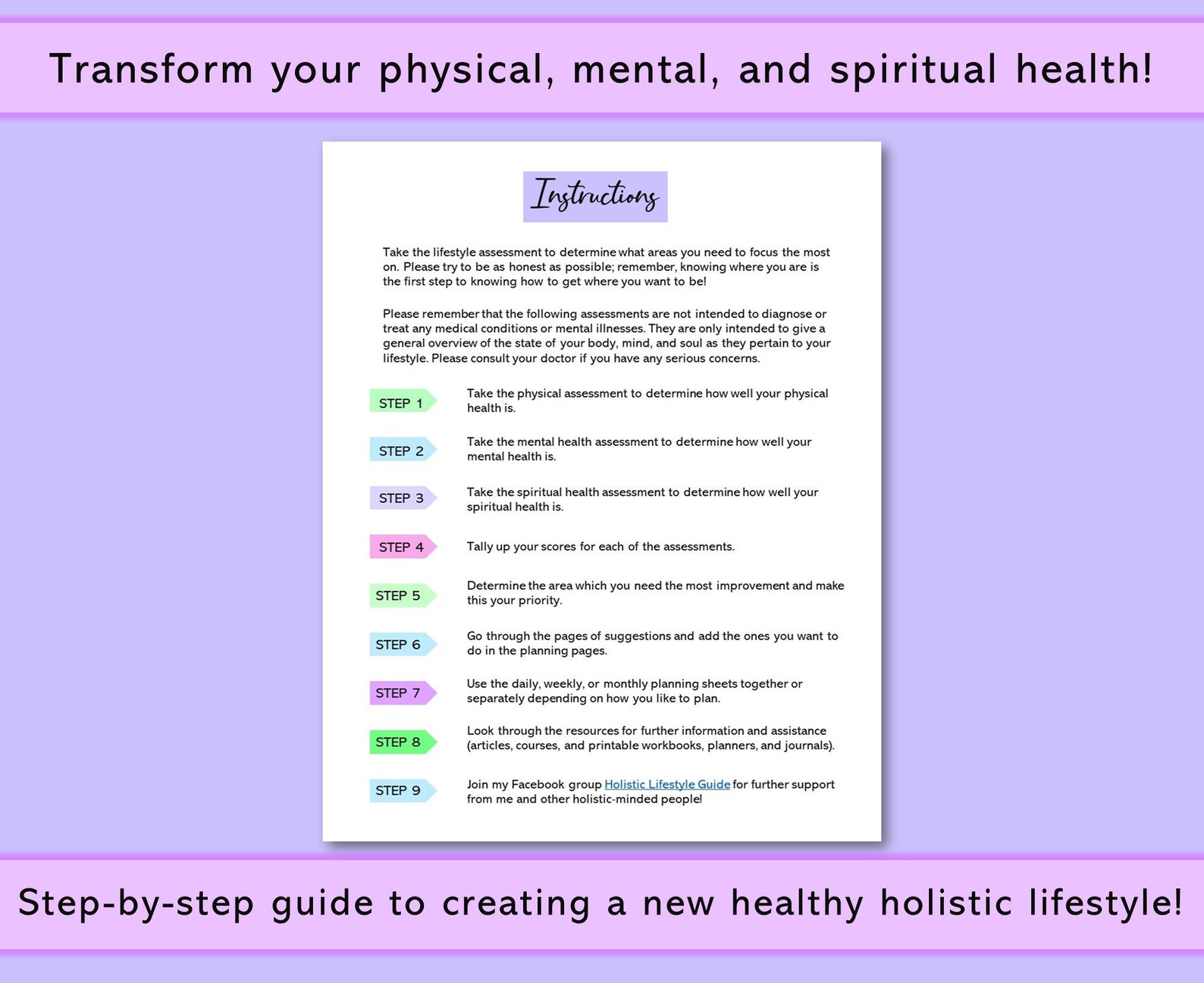 Holistic Health Lifestyle Planner, Printable Planner, Healthy Lifestyle ...