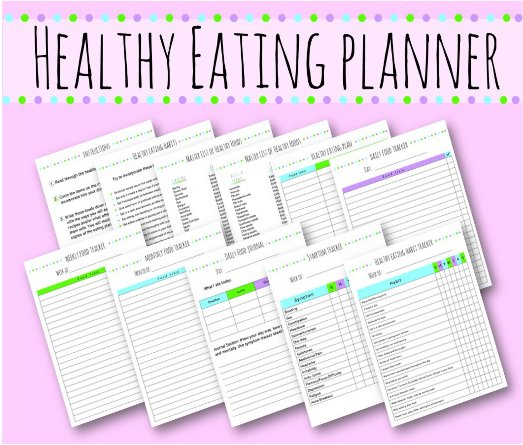 Printable Healthy Eating Planner, Food Diary Journal, Clean Eating Meal ...