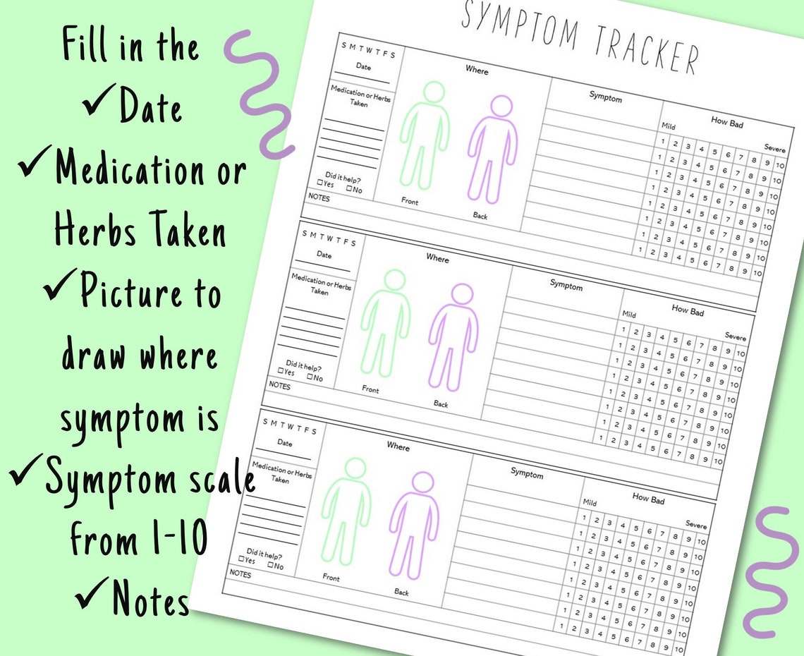 Symptom Tracker Printable Health Tracker Symptom Journal | Etsy