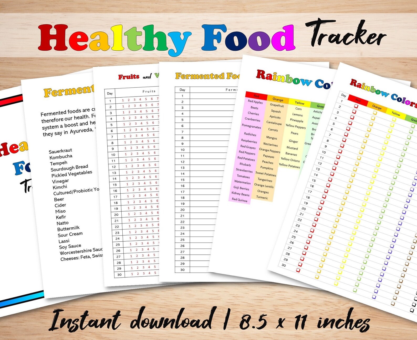 Healthy Food Tracker, Printable Food Tracker, Fruits and Veggies ...