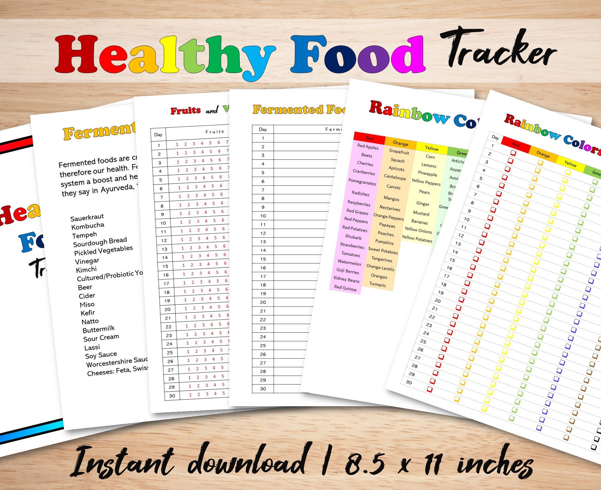 Healthy Food Tracker, Printable Food Tracker, Fruits and Veggies ...