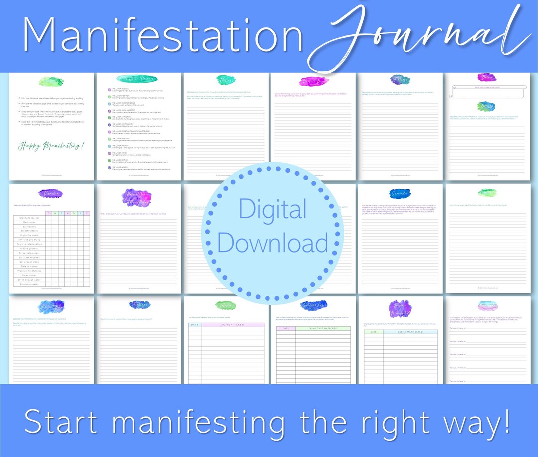 Printable Manifestation Journal, Law of Attraction Workbook ...