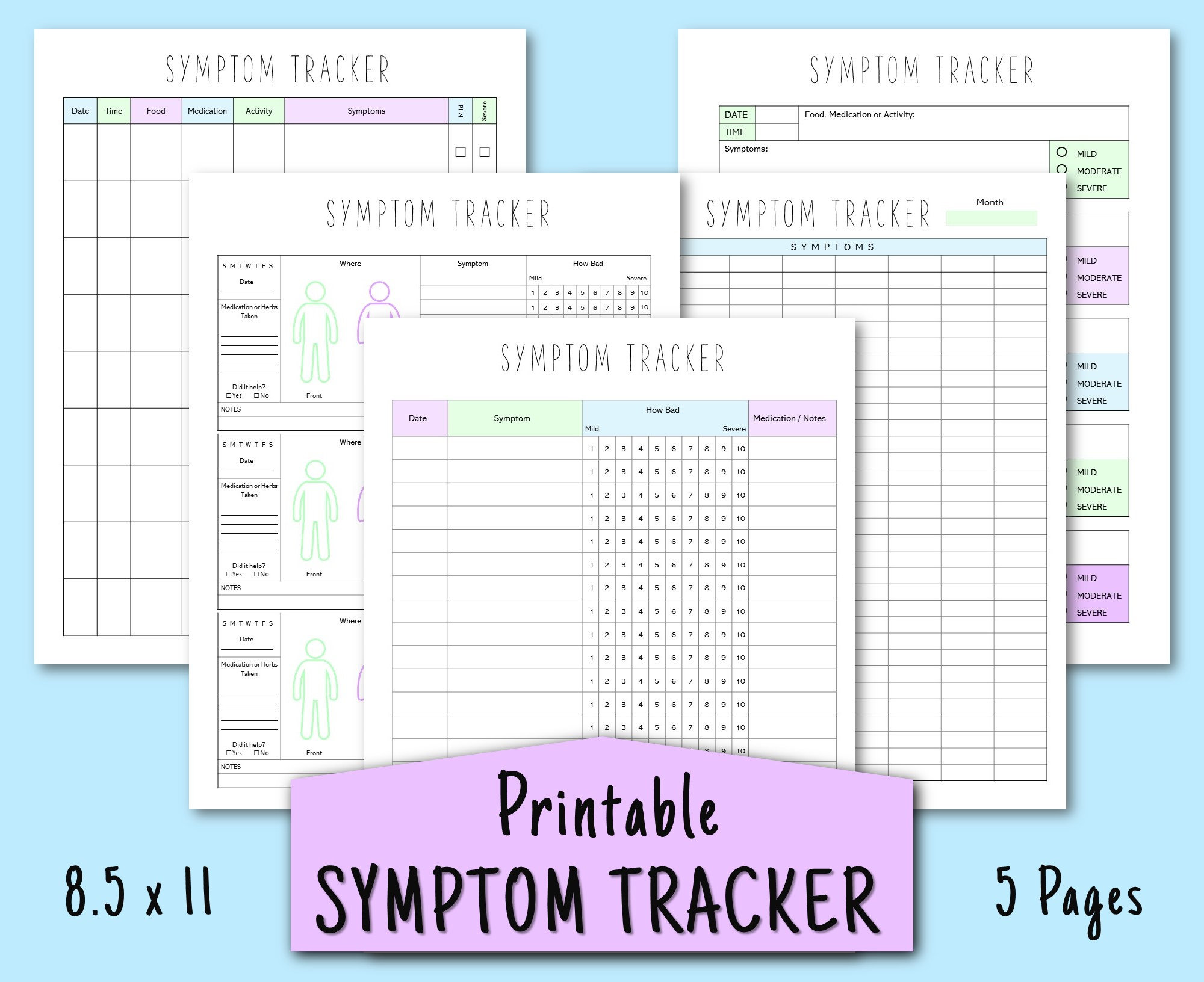 Symptom Tracker Printable Health Tracker Symptom Journal | Etsy