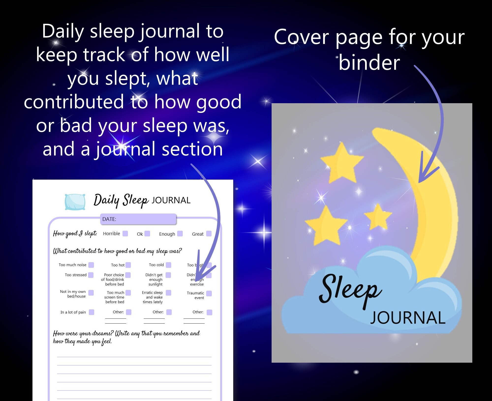 Sleep Journal Sleep Tracker Printable Sleep Planner Bedtime - Etsy