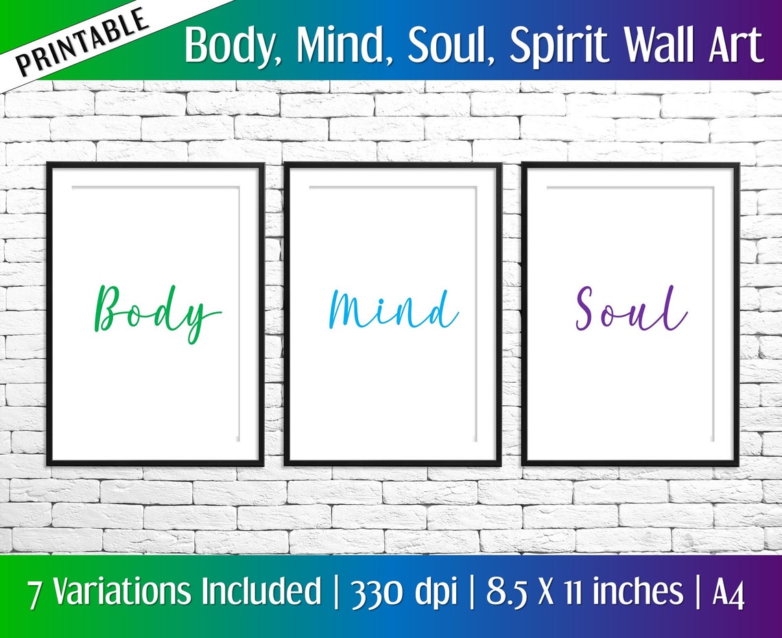 Printable Body Mind Soul Wall Art, Holistic Decor, Wall Art Set ...