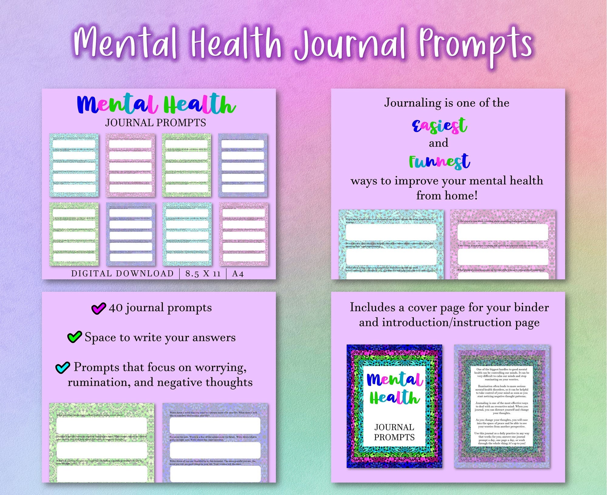 Mental Wellness Journal Prompts Bundle, Mental Health Journal Bundle ...