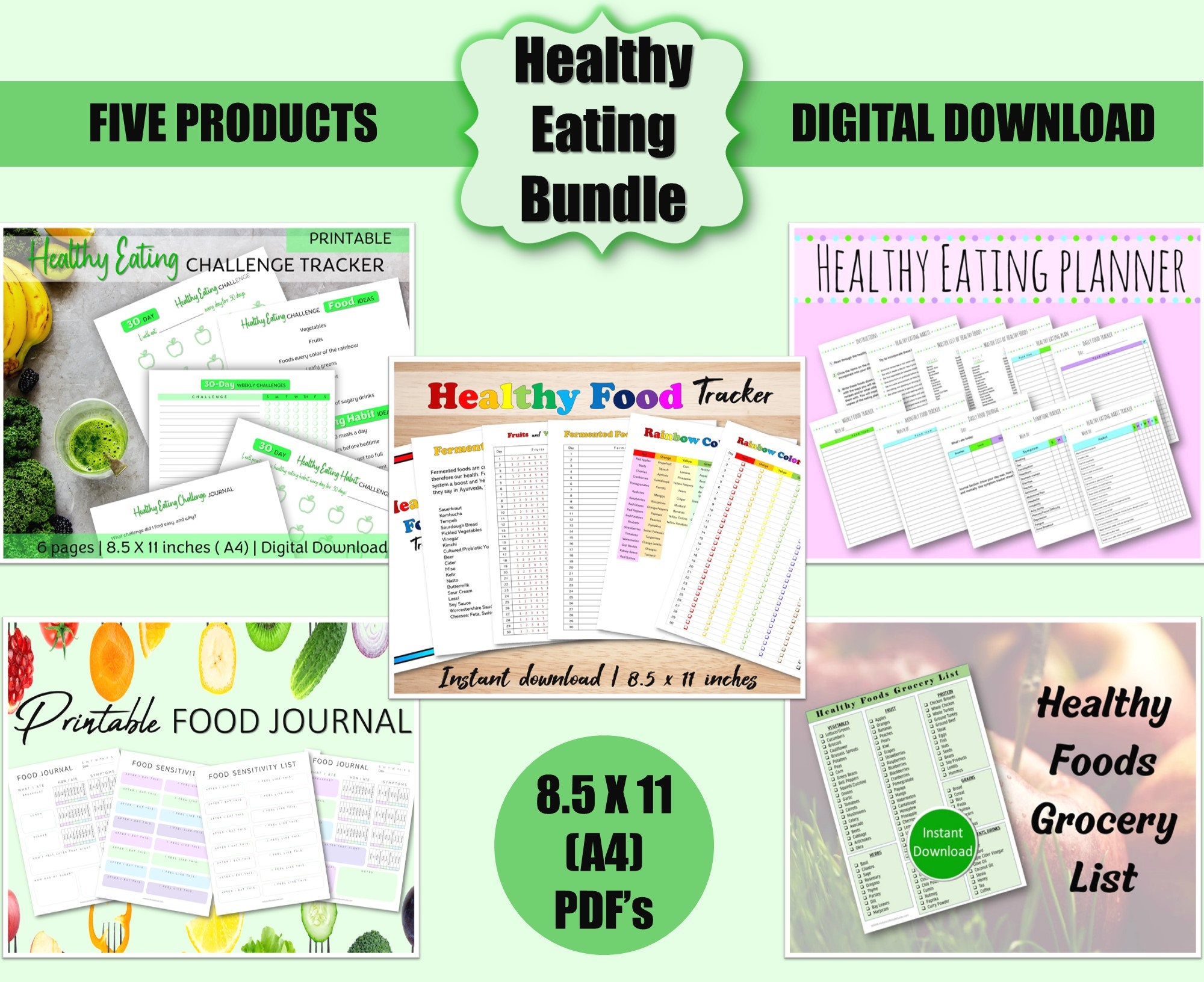 Healthy Eating Bundle, Healthy Food, Grocery List, Health Journal, Eat ...