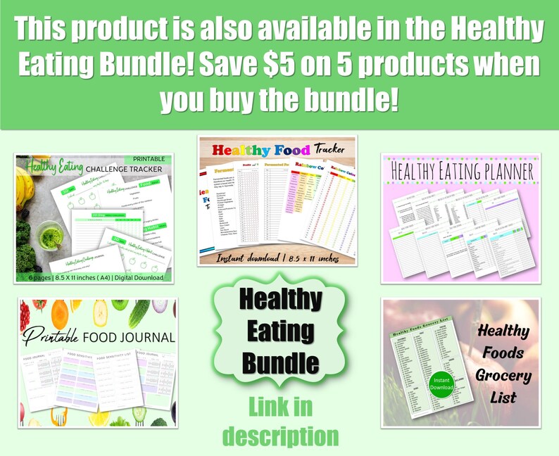 Healthy Food Tracker, Printable Food Tracker, Fruits and Veggies ...