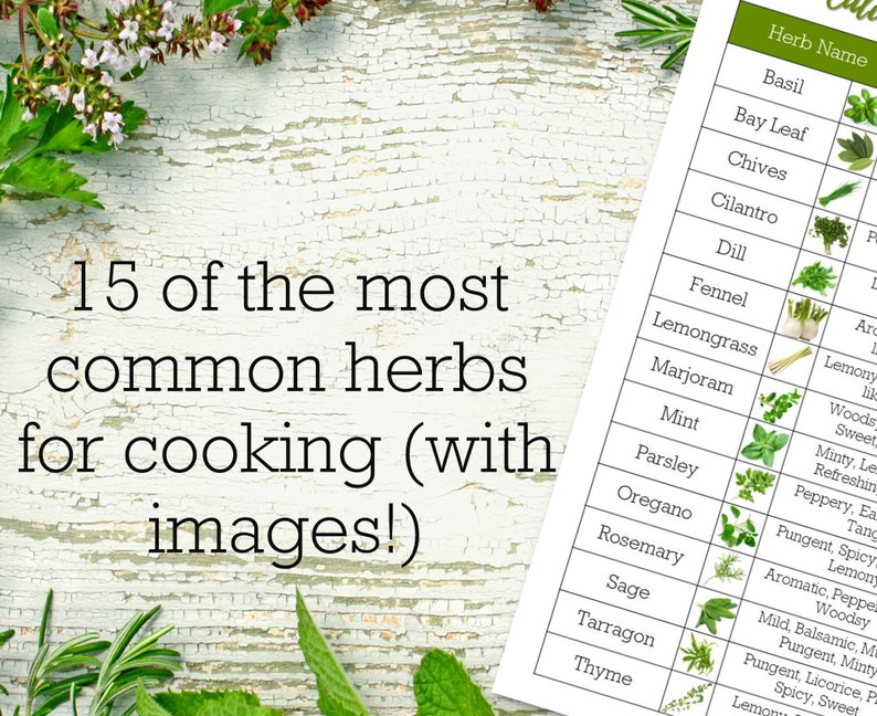 Culinary Herbs Reference Chart, Printable Herb Guide, Kitchen Herbs ...