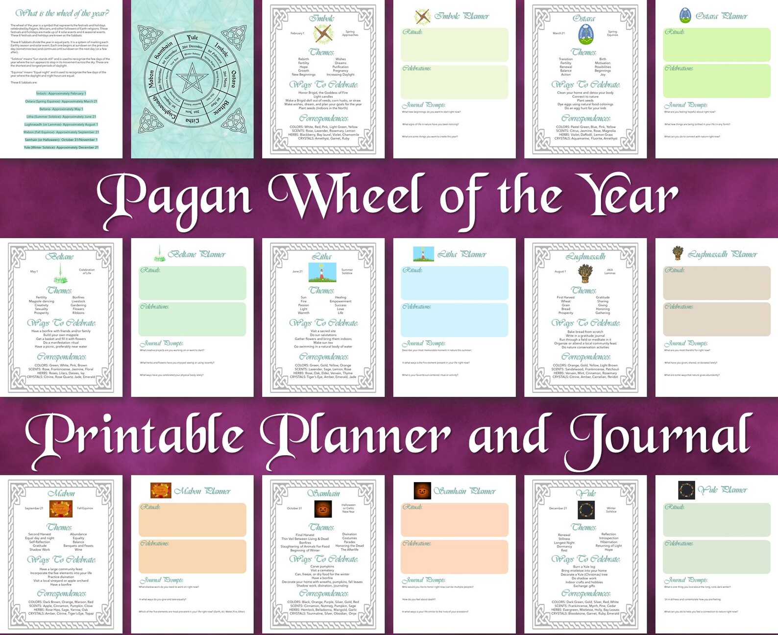 Printable Wheel of the Year Planner, Grimoire Pages, Book of Shadows ...