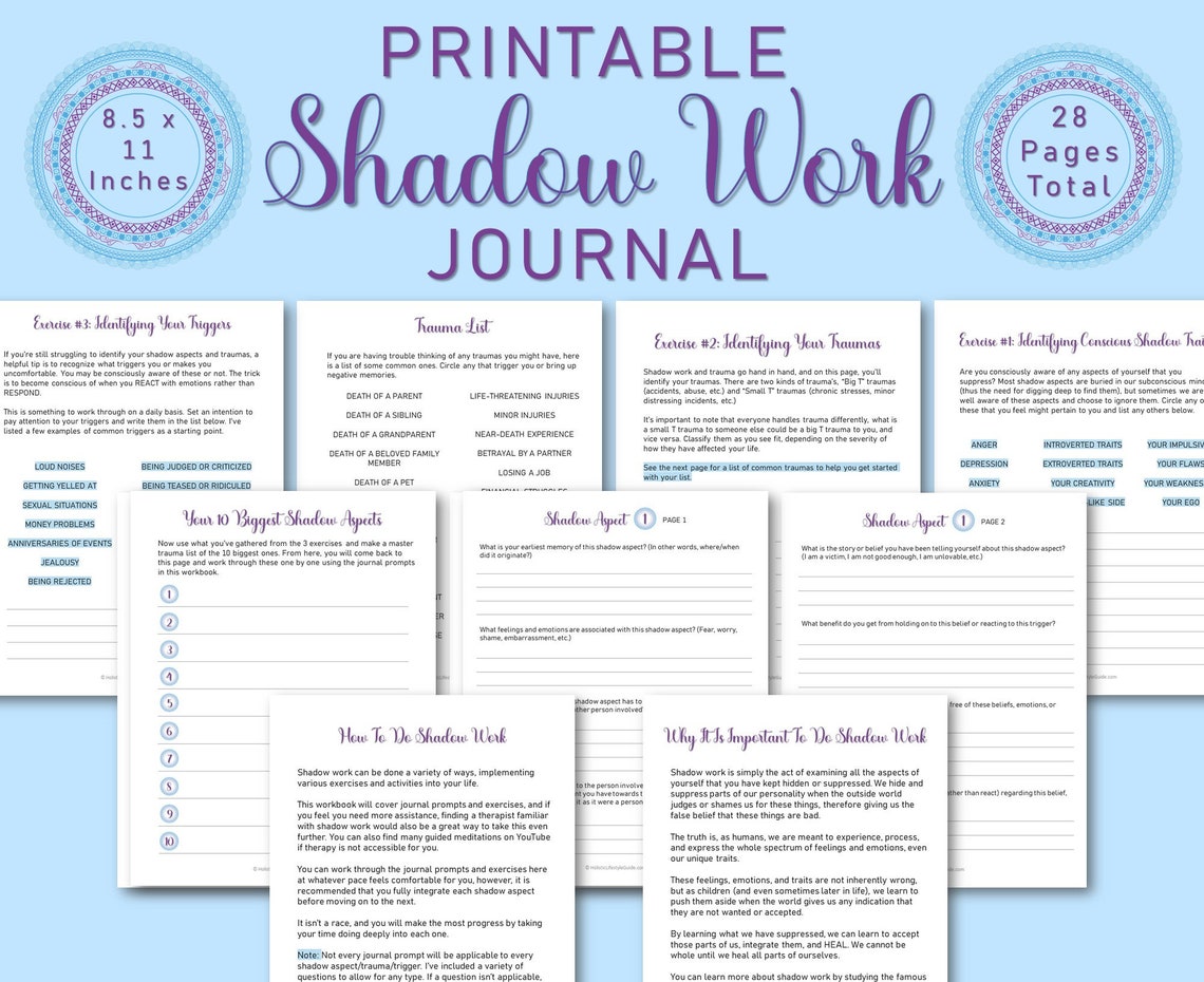 Printable Shadow Work Journal, Shadow Work Workbook, Trauma Worksheets ...
