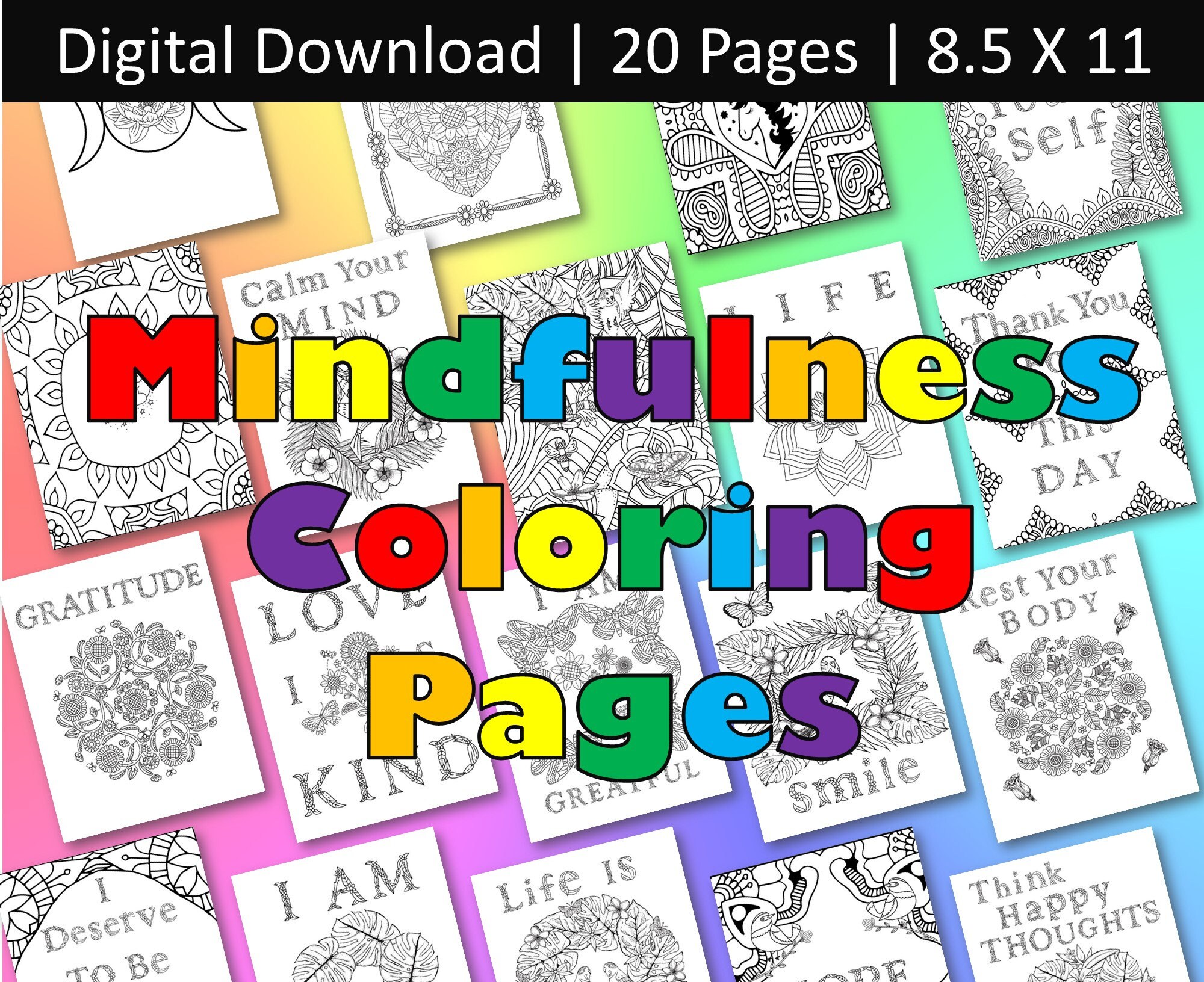 Mindfulness Coloring Pages, Adult Coloring Book, Printable Coloring ...