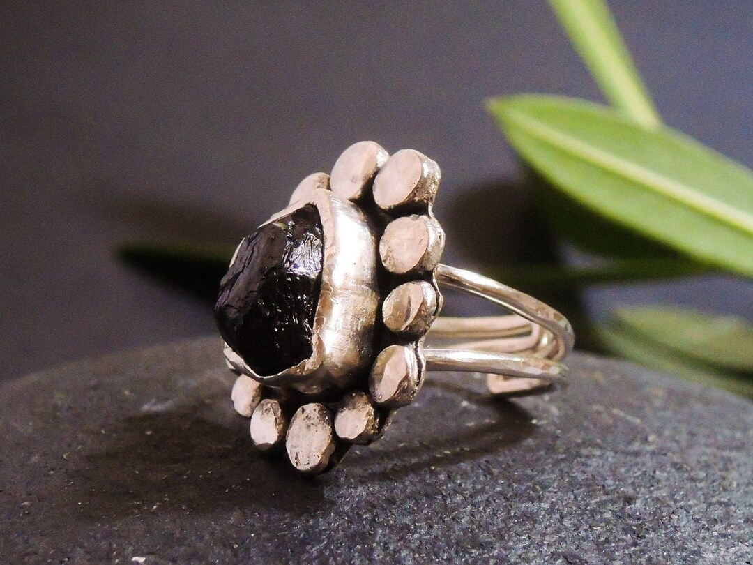 Organic Silver Ring With Black Tourmaline, Raw Gemstone Jewelry ...