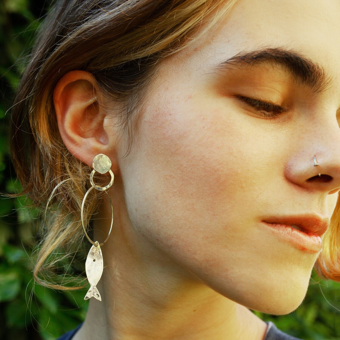 Fish Earrings Sterling Silver, Dangle Fish Silver Earrings, Hammered ...