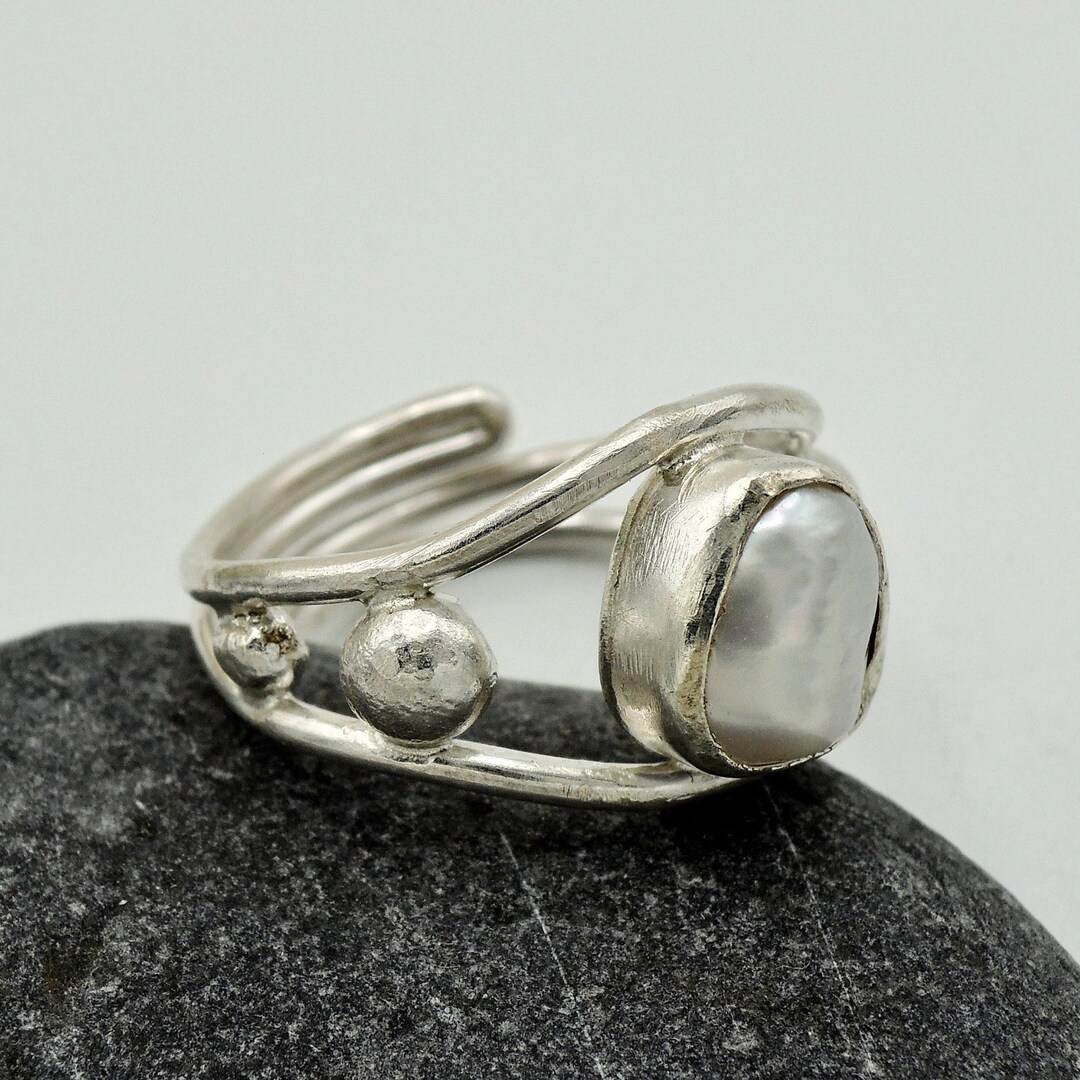 Genuine Pearl Ring in Sterling Silver, Open Pearl Ring, Freshwater ...