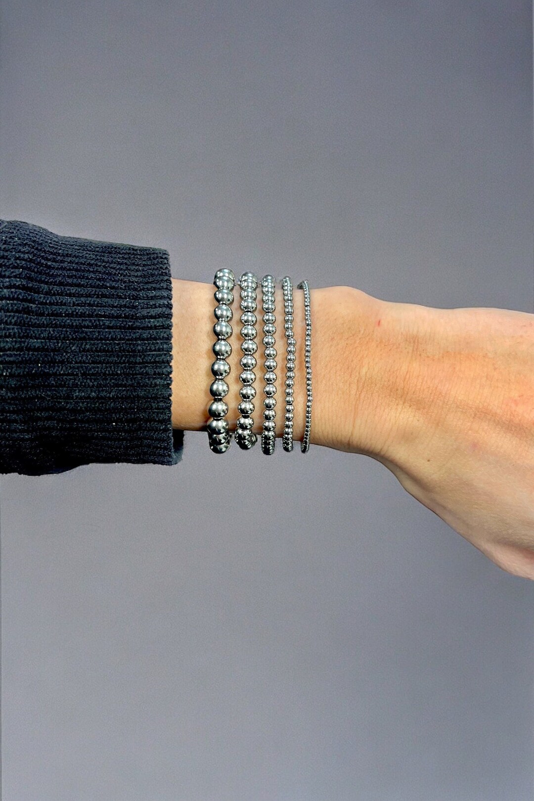 SILVER BALL BRACELETS Stack of 5 Bracelets 925 Sterling Silver - Etsy