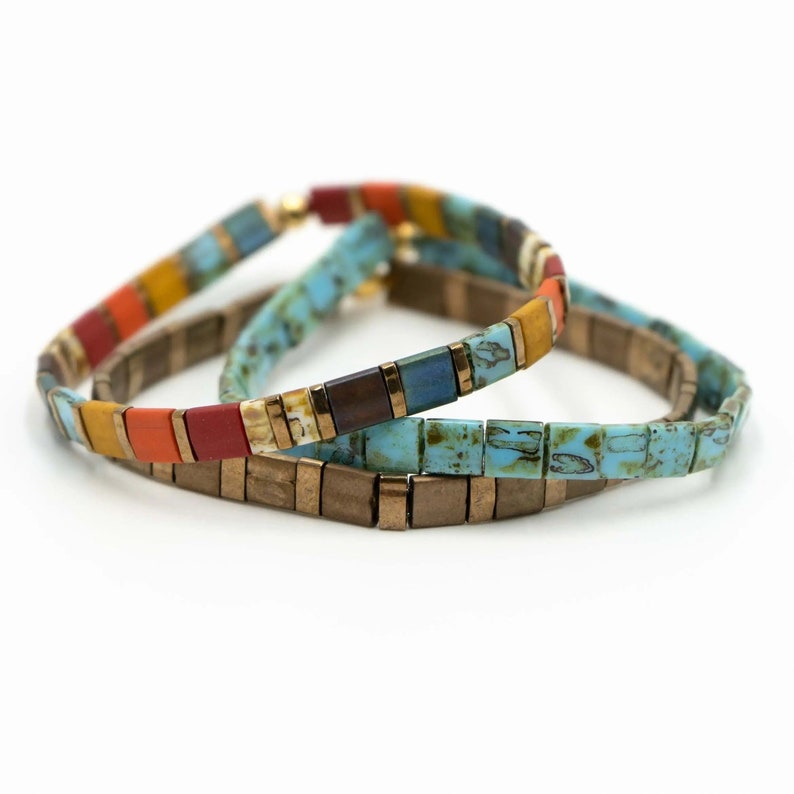 STAINED™ - Set of 3 | Tila Bead Bracelet Stack | Waterproof Beaded ...