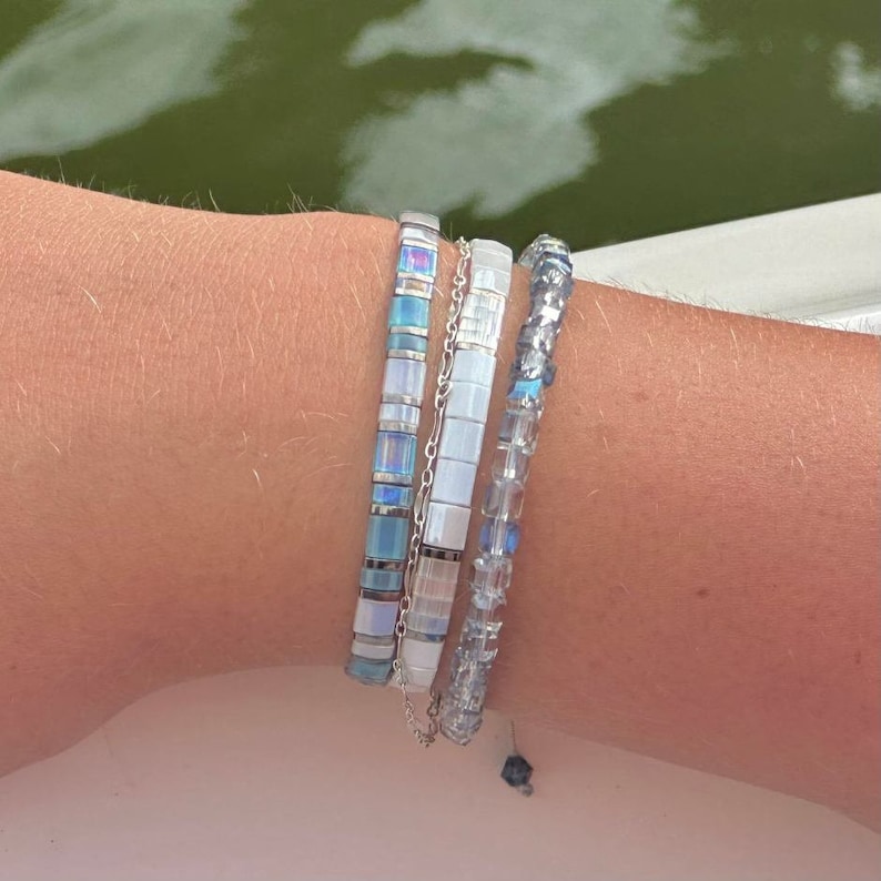 RIVER OF ICE™ Set of 3 | Tile Bead Bracelets | Tila Bead Bracelet Stack | Boho Chic Stretch ...