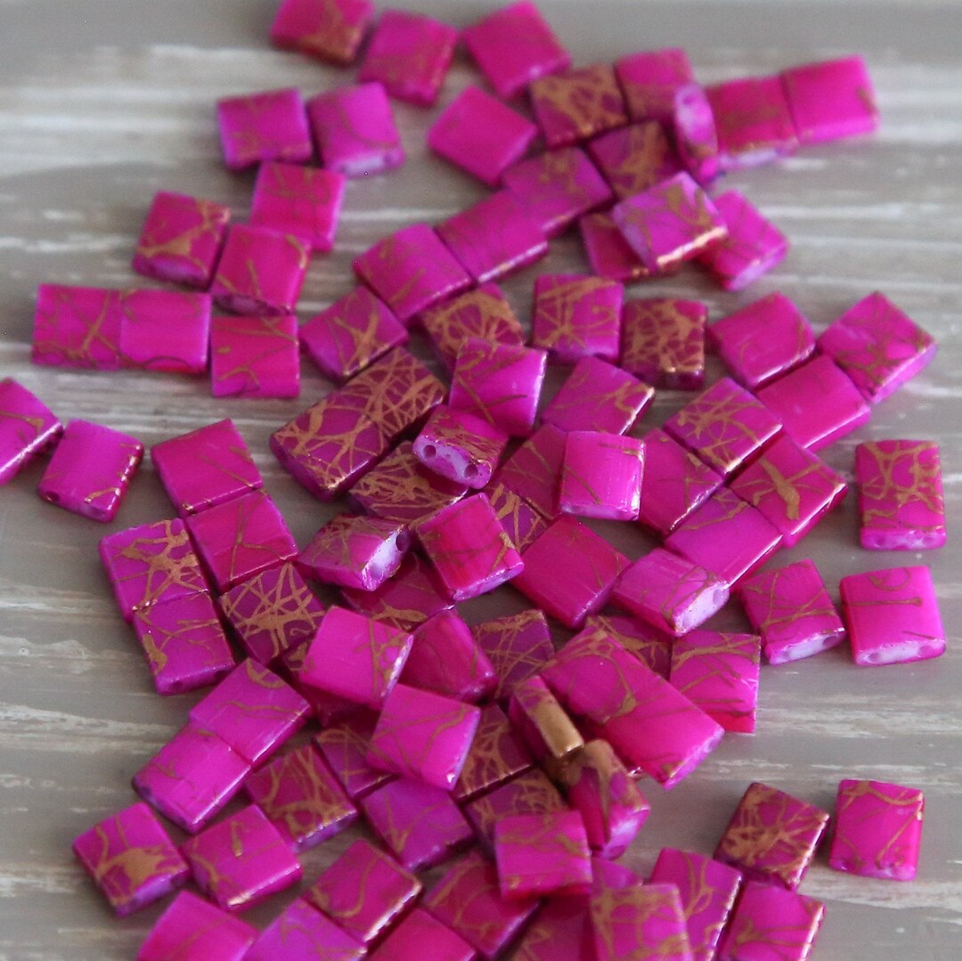 Flat Tile Beads TL6023 - Pink Swirl Picasso Tila Beads | 10 Grams of ...