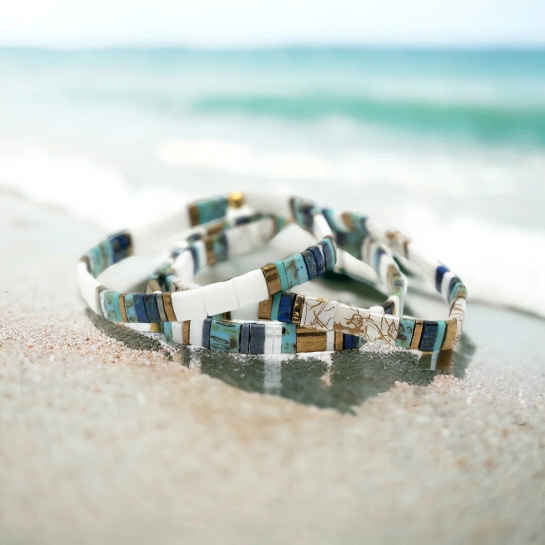 TIDAL WAVE™ - Set of 3 BRACELETS - Stackable Tila Bead Bracelets for ...