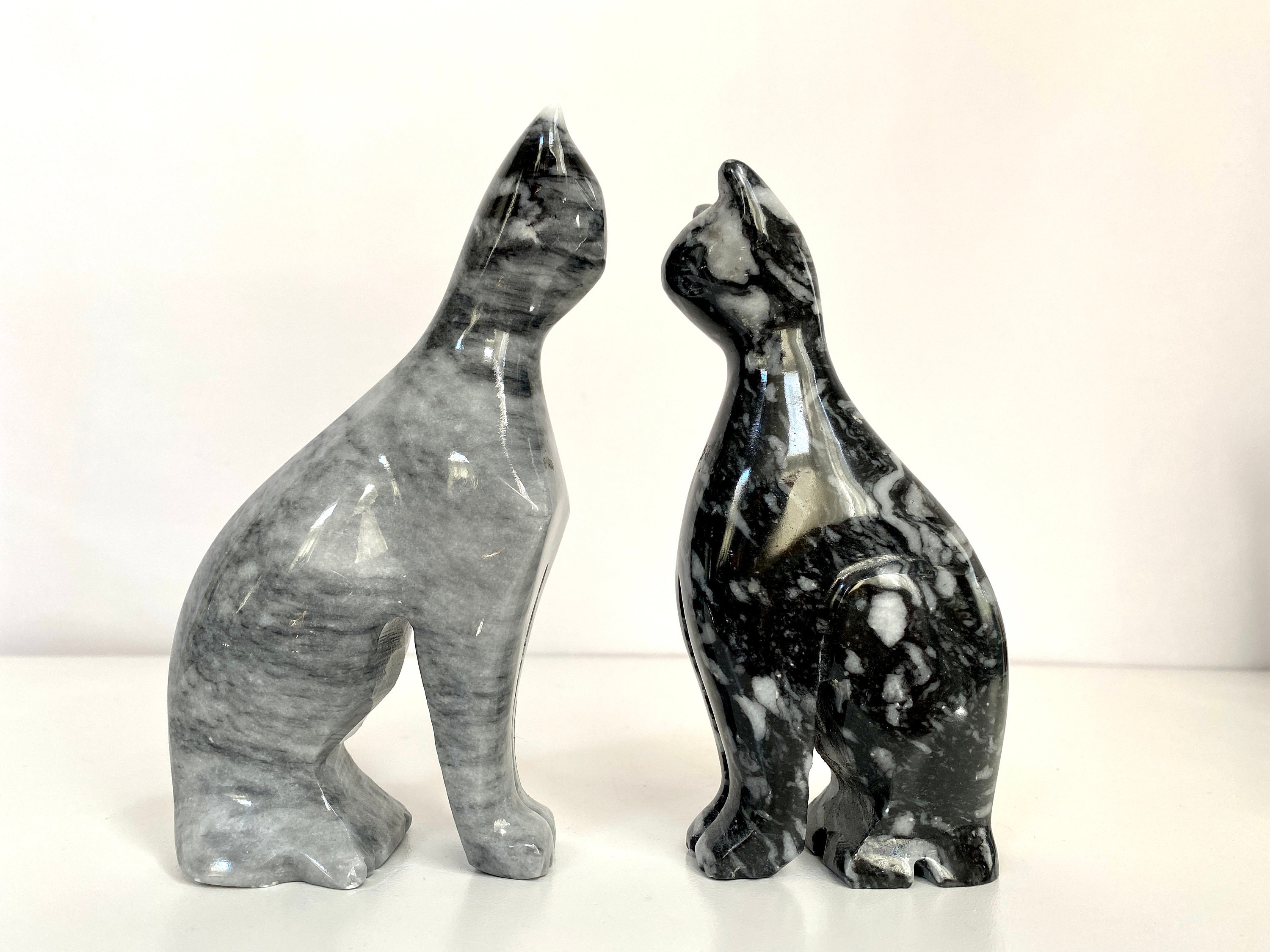 Vintage MCM Carved Solid Stone Cats Carved Marble Cats | Etsy