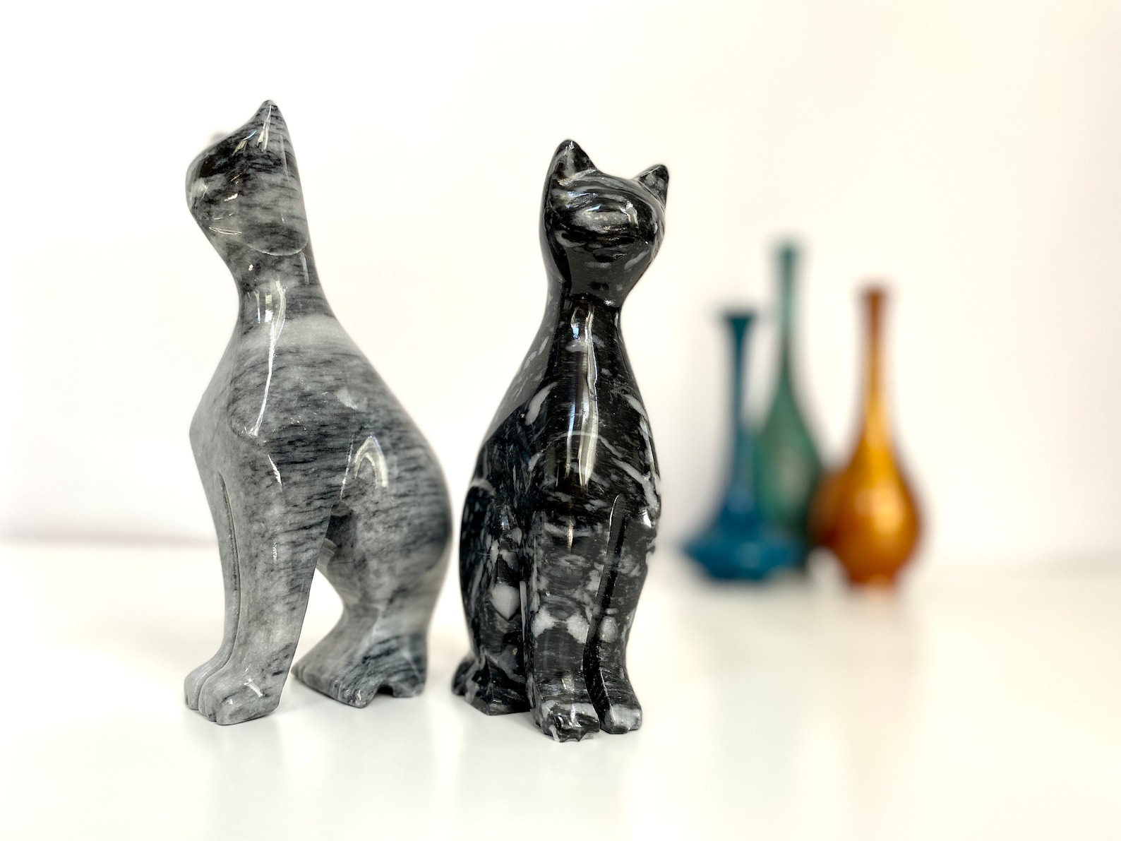 Vintage MCM Carved Solid Stone Cats Carved Marble Cats | Etsy