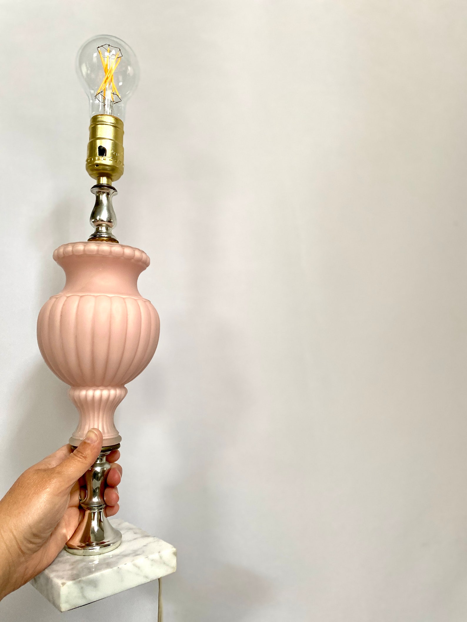 Vintage Pastel Pink Glass Table Lamp With Marble Base Etsy