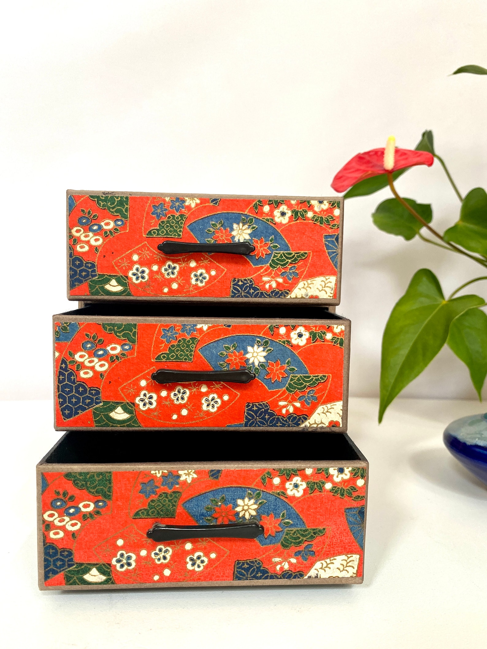 Vintage Japanese Paper 3 Drawer Storage Box Chiyogami Paper | Etsy