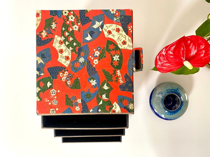 Vintage Japanese Paper 3 Drawer Storage Box Chiyogami Paper | Etsy