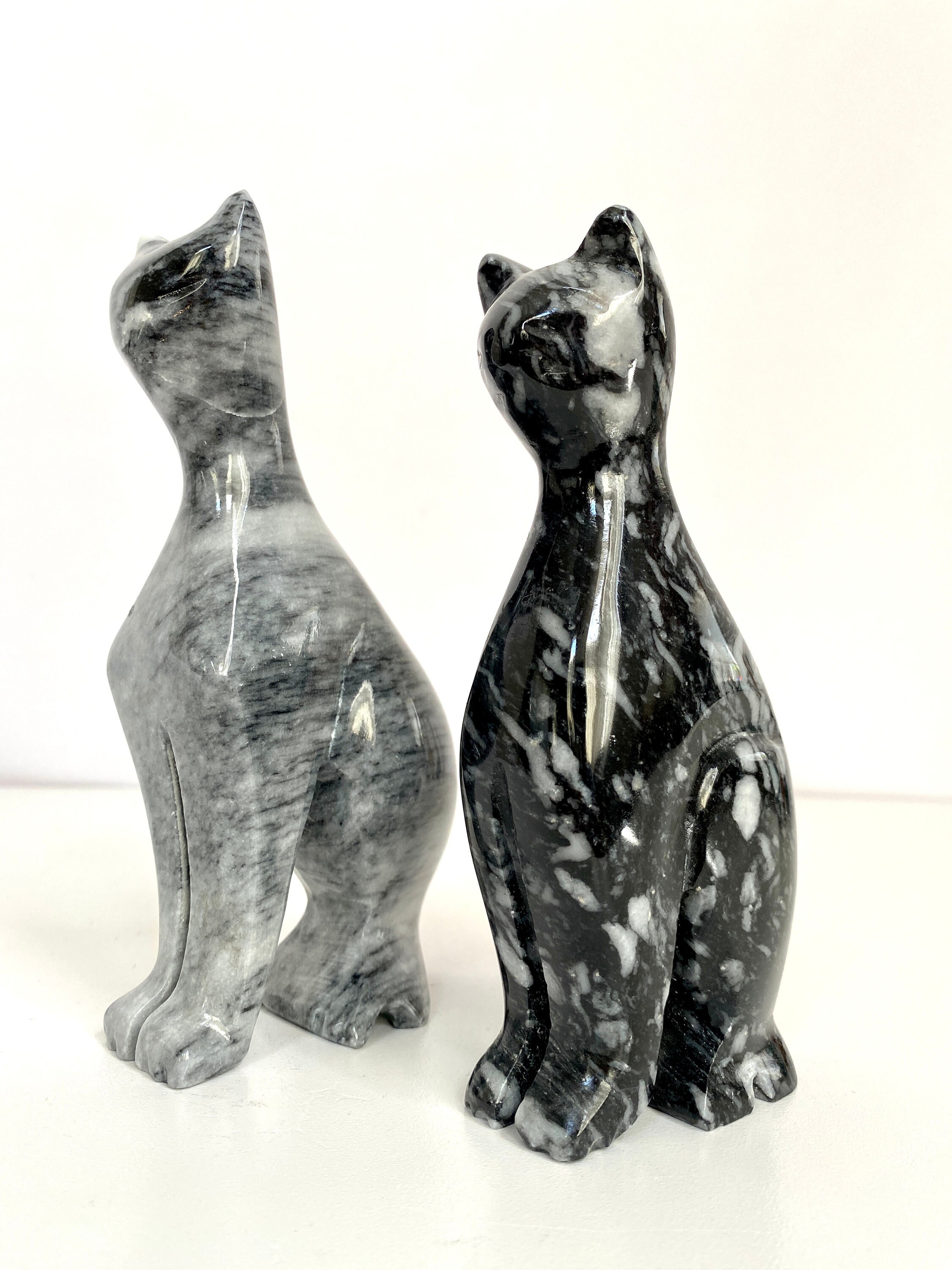 Vintage MCM Carved Solid Stone Cats Carved Marble Cats | Etsy