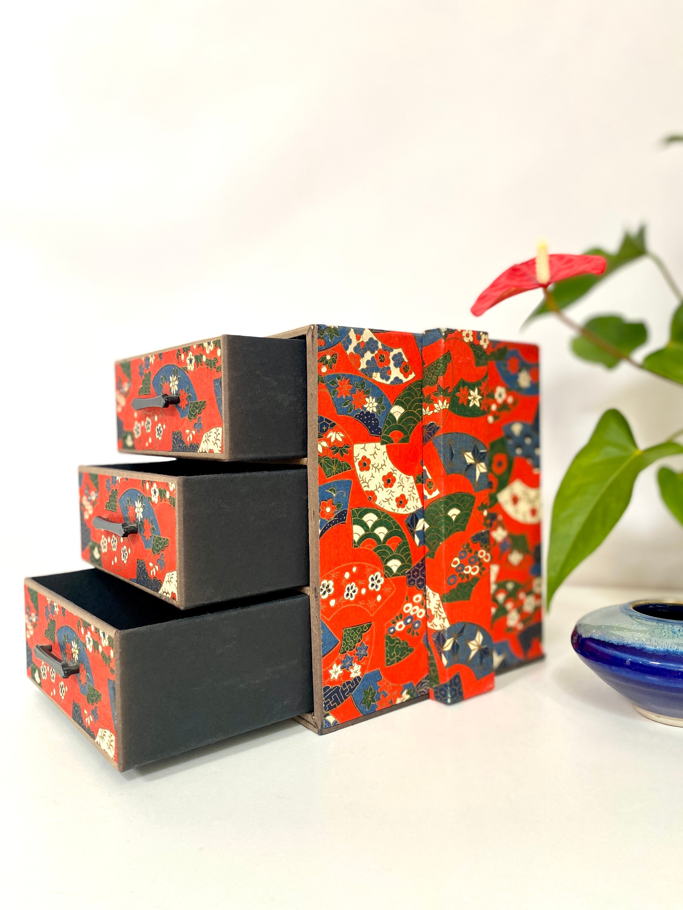 Vintage Japanese Paper 3 Drawer Storage Box Chiyogami Paper | Etsy