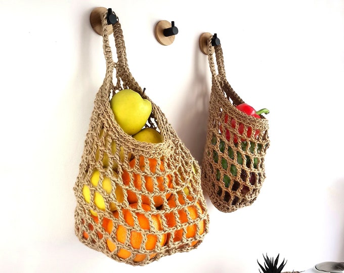 Mesh Hanging Fruit Basket, Woven Basket, Wall Basket Set, Wall Hanging ...