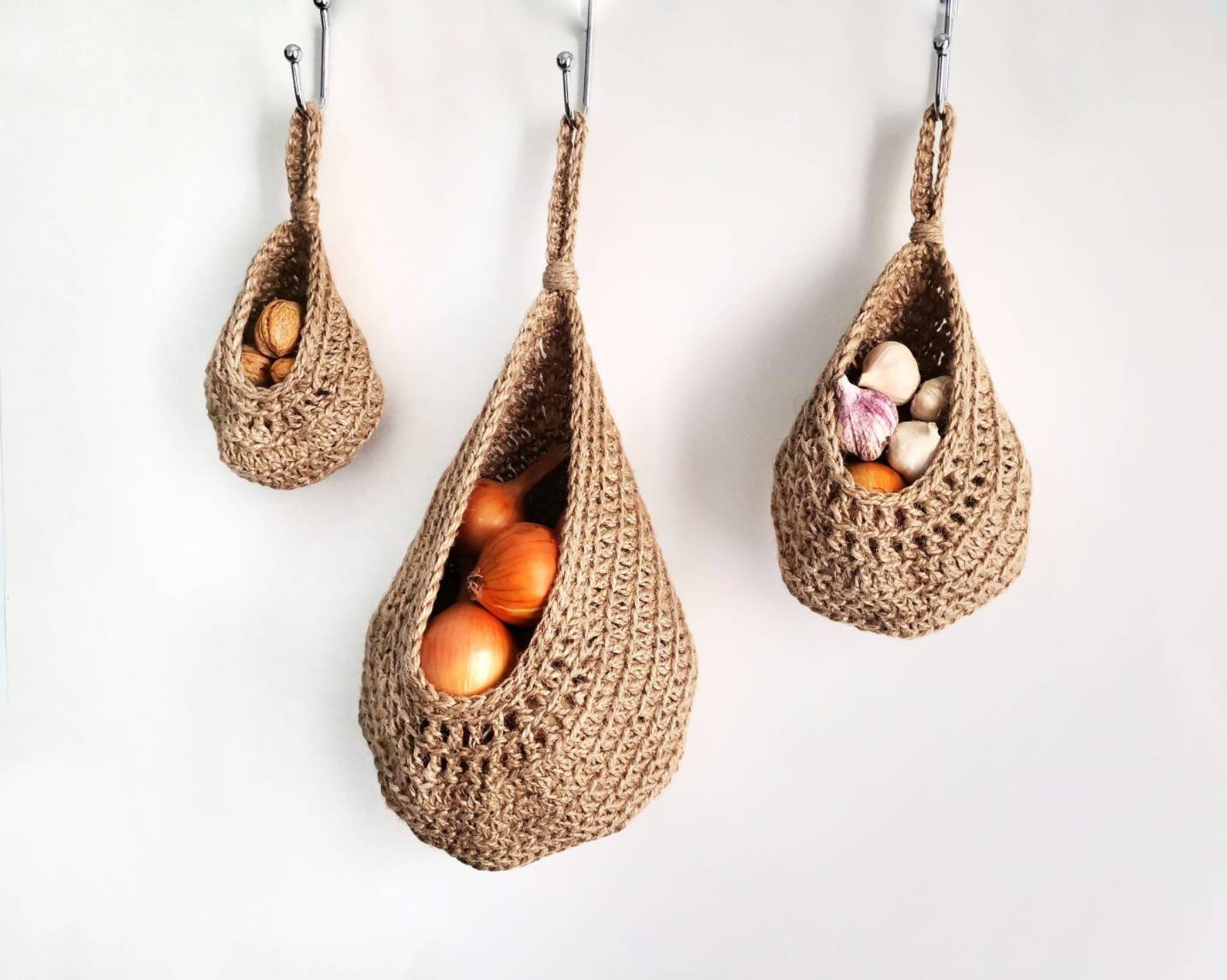 Set of Three Jute Wall Hanging Baskets Kitchen Storage - Etsy